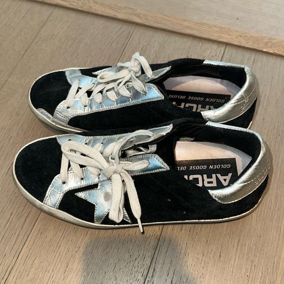 Golden Goose | Shoes | Ggdb Sneakers Black Suede And Silver Metallic ...
